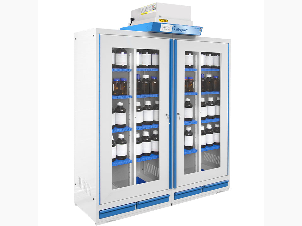 Ecosafe 2- Glass Door Tall Safety Cabinet with Filtration - 4 Compartm ...