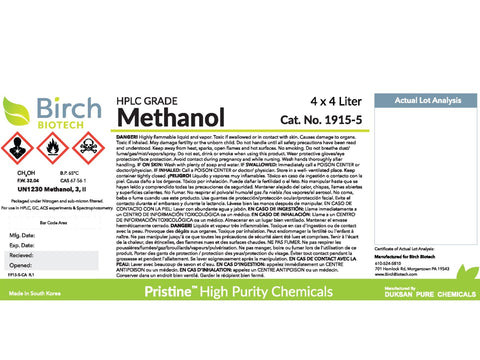 Birch Biotech PRISTINE Methanol, HPLC Grade